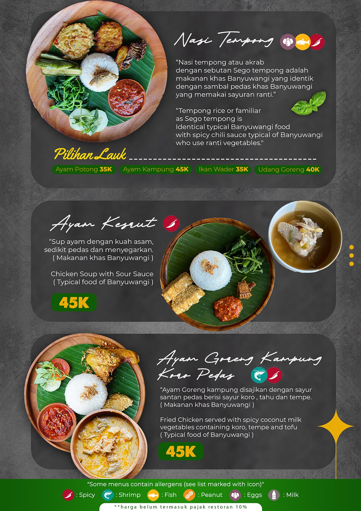 Menu - Srengenge Wetan : The First Traditional Osing Food Restaurant in ...